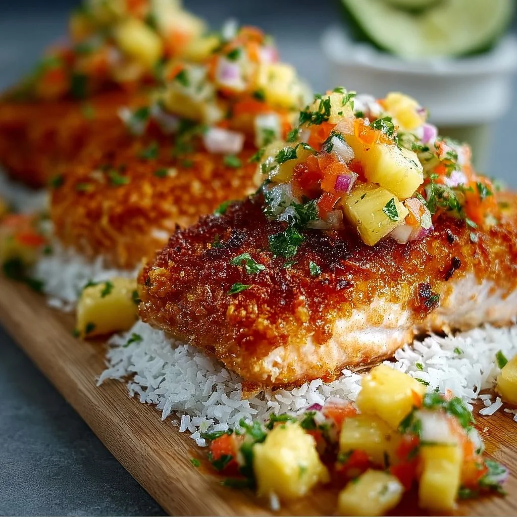 Coconut Crusted Salmon with Pineapple Salsa